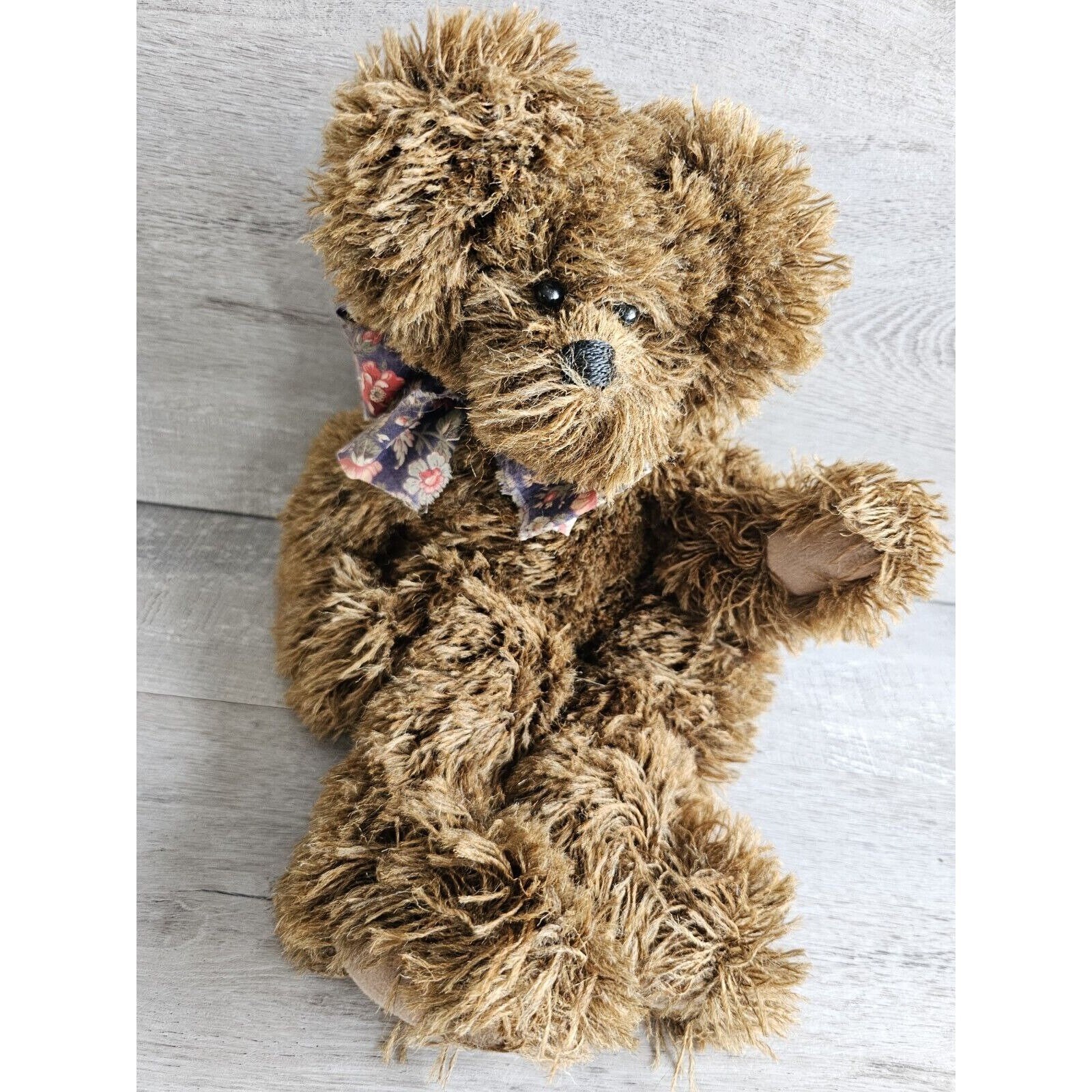 Vtg Handmade Stuffed Dark Brown Bear Scruffy W Floral Bow Tie 1990s 8 ...