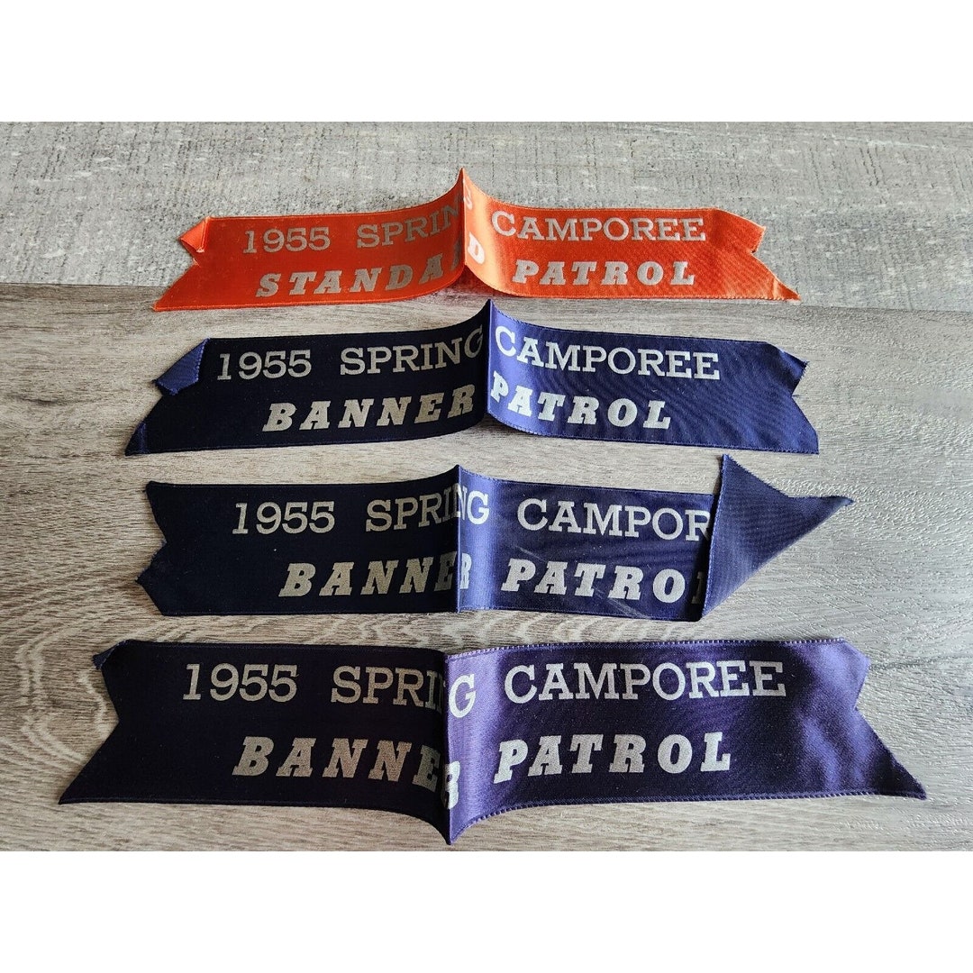 Vintage 1955 BSA Camporee Award Blue Red Banner Standard Patrol Ribbon ...