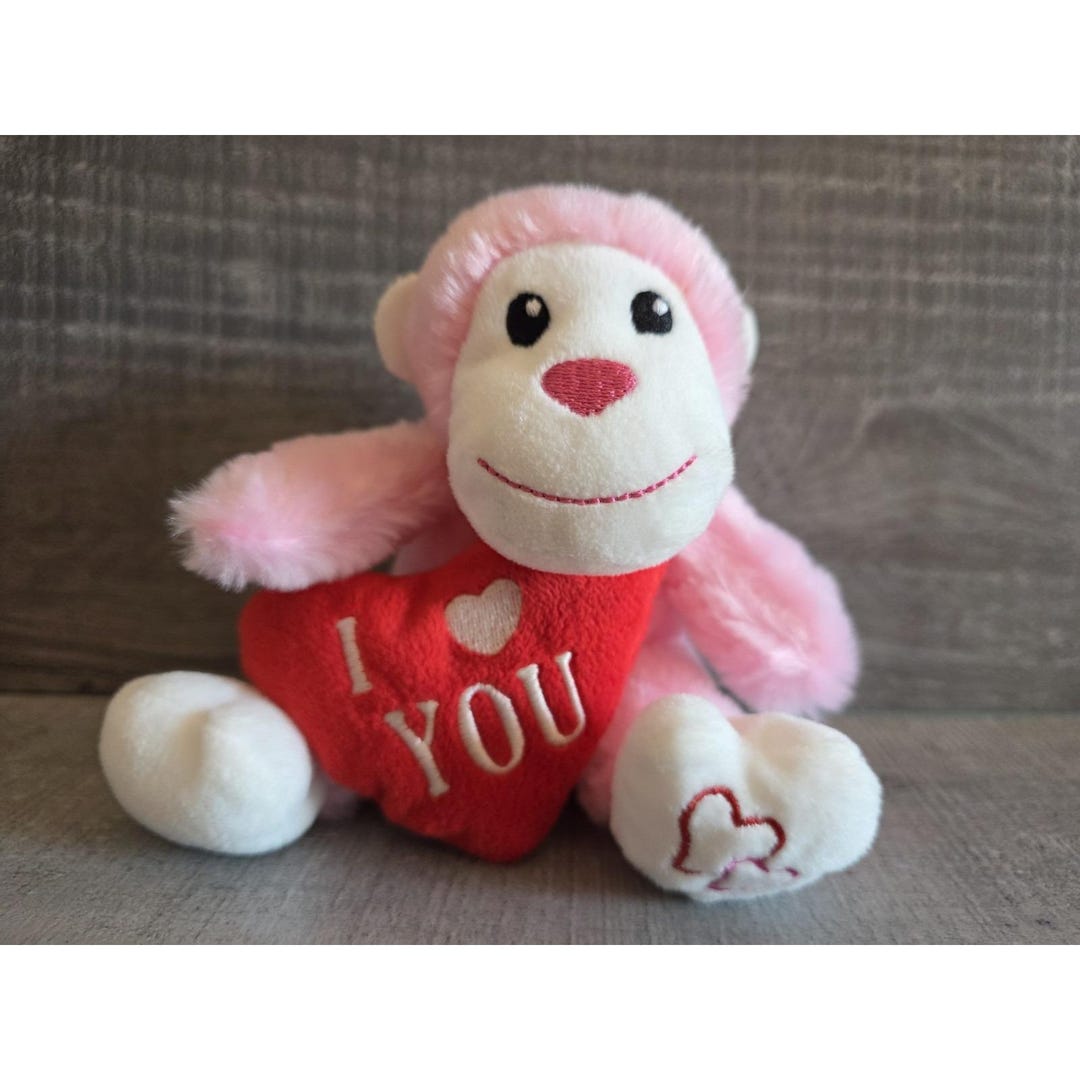 Mini Fuzzy Pink Chimpanzee Gorilla Monkey Stuffed Animal Plush W Heart ...