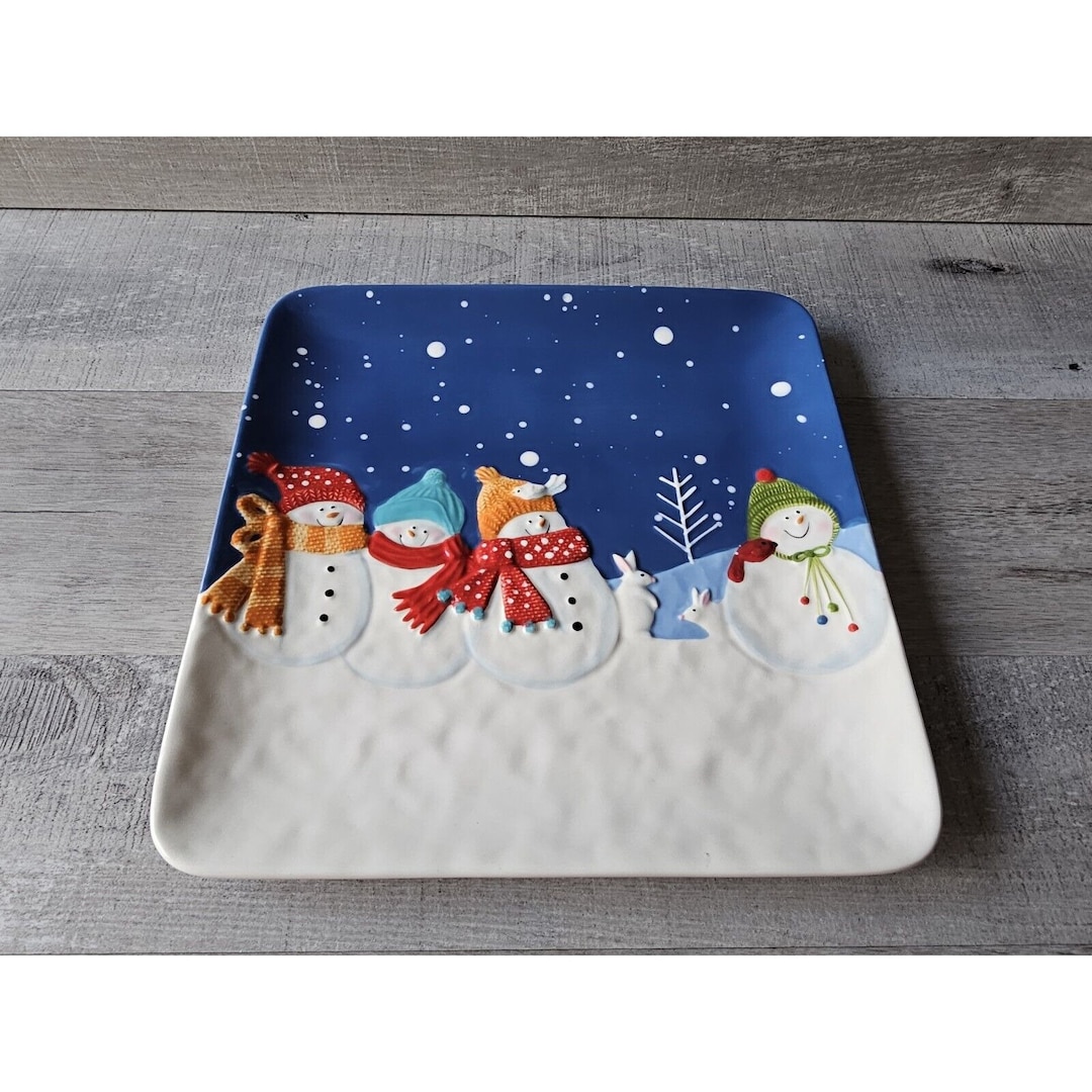 St. Nicholas Square 11" Square Snowmen Plate Platter Snow Days ...