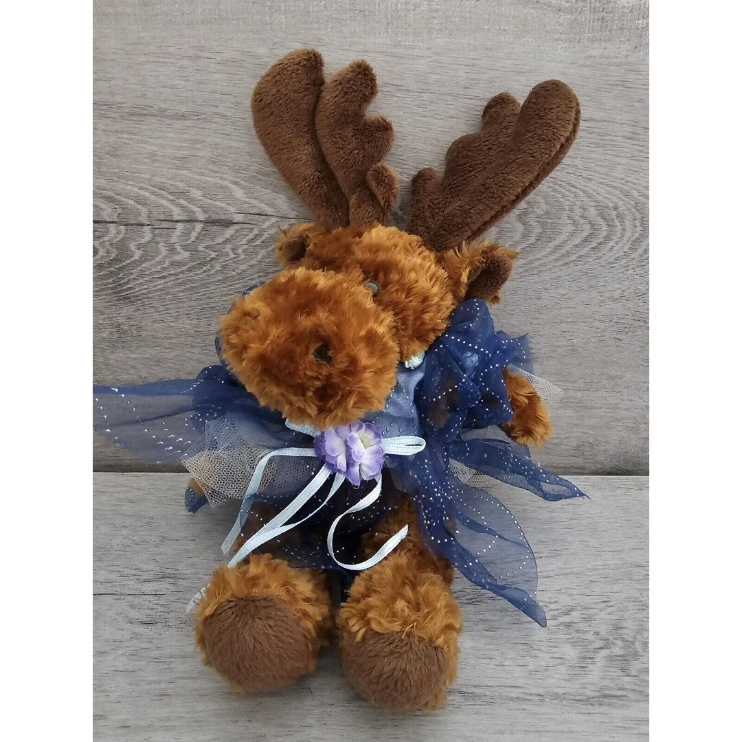 Vtg 10" Plush SHAGGY Moose Stuffed Animal Woodland Blue Sparkle Dress ...