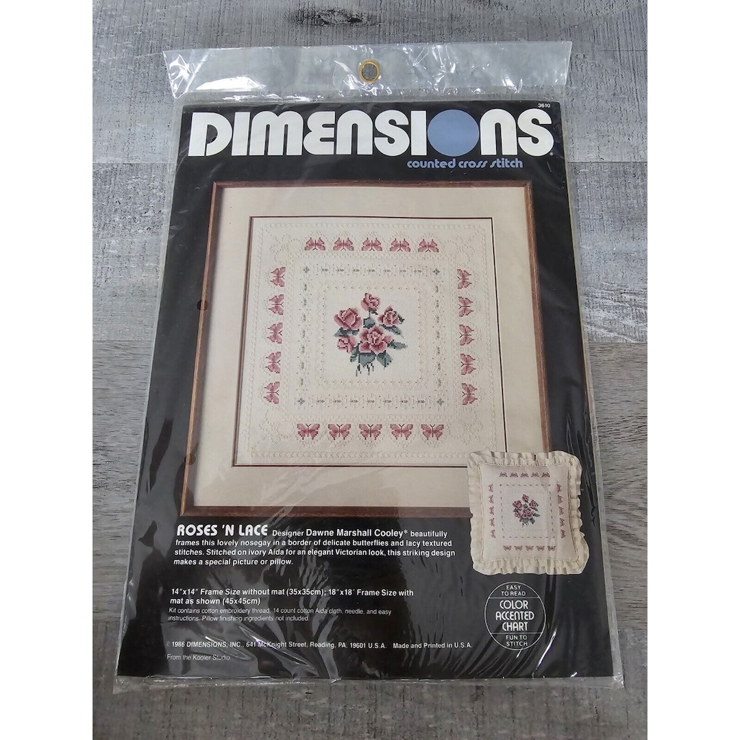 Dimensions ROSES N LACE Counted Cross Stich Kit 3610 14x14 Vintage 1986 ...