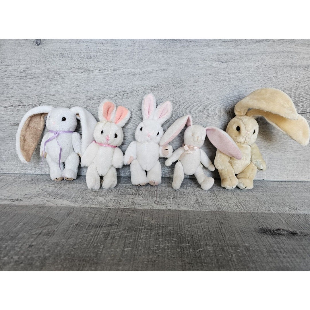 Vtg Jointed Little Bunny Plush LOT of 5 Long Ear Pink Bow Easter Mini 5 ...
