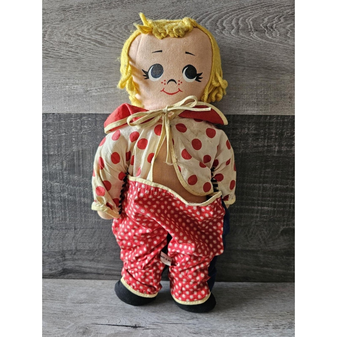 Vtg Girl Clown Rag Doll Stuffed Red White Polda Dots Outfit British ...