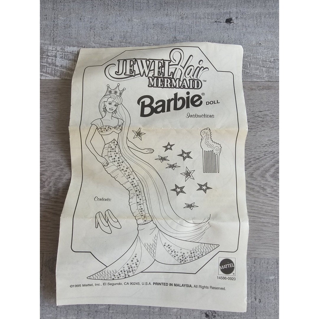 Vtg Barbie Ephemera Instruction Manual Book for Jewel Hair Mermaid ...