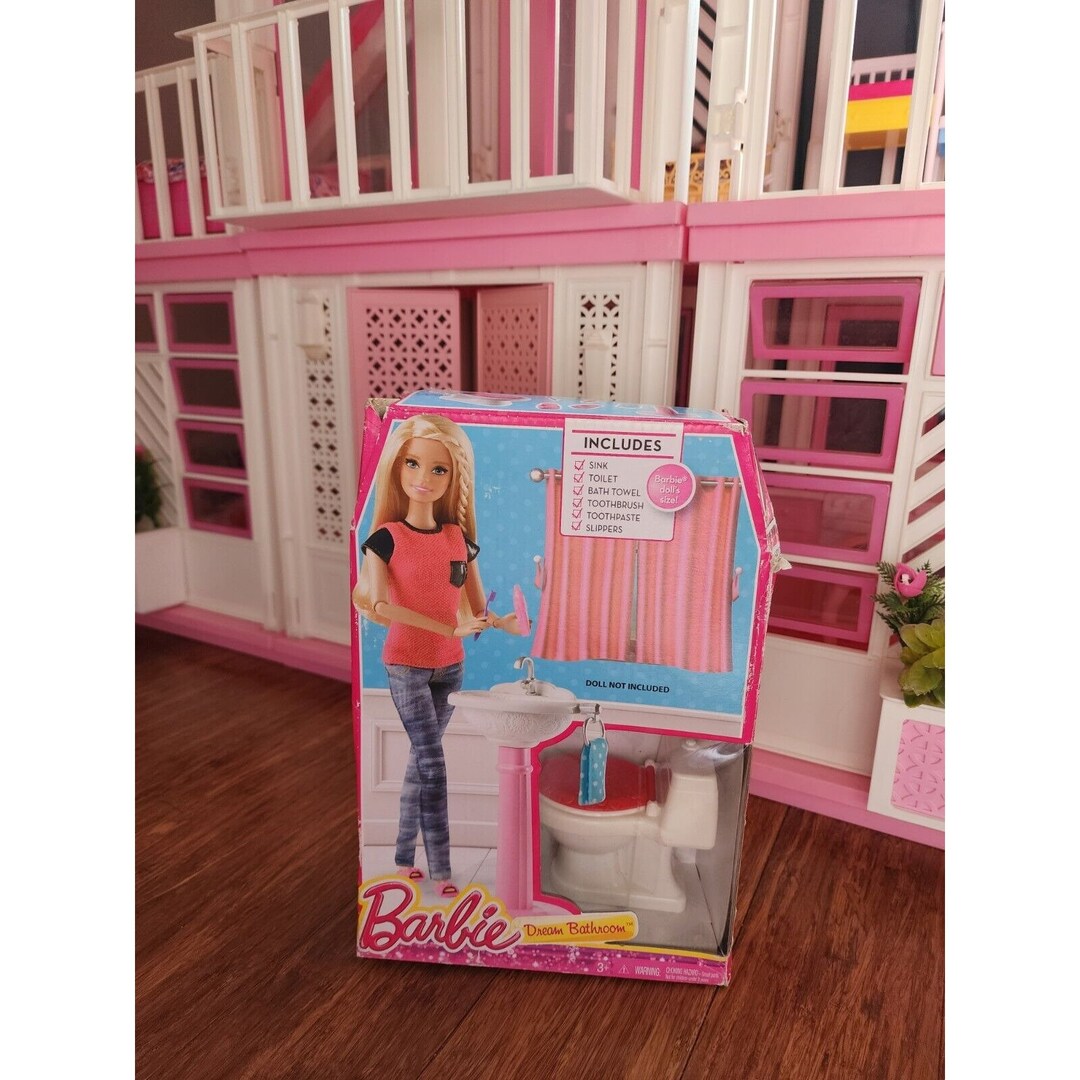 New Barbie Dream Bathroom 6 PIECE W/ TOILET, Sink, Towel, Slippers ...