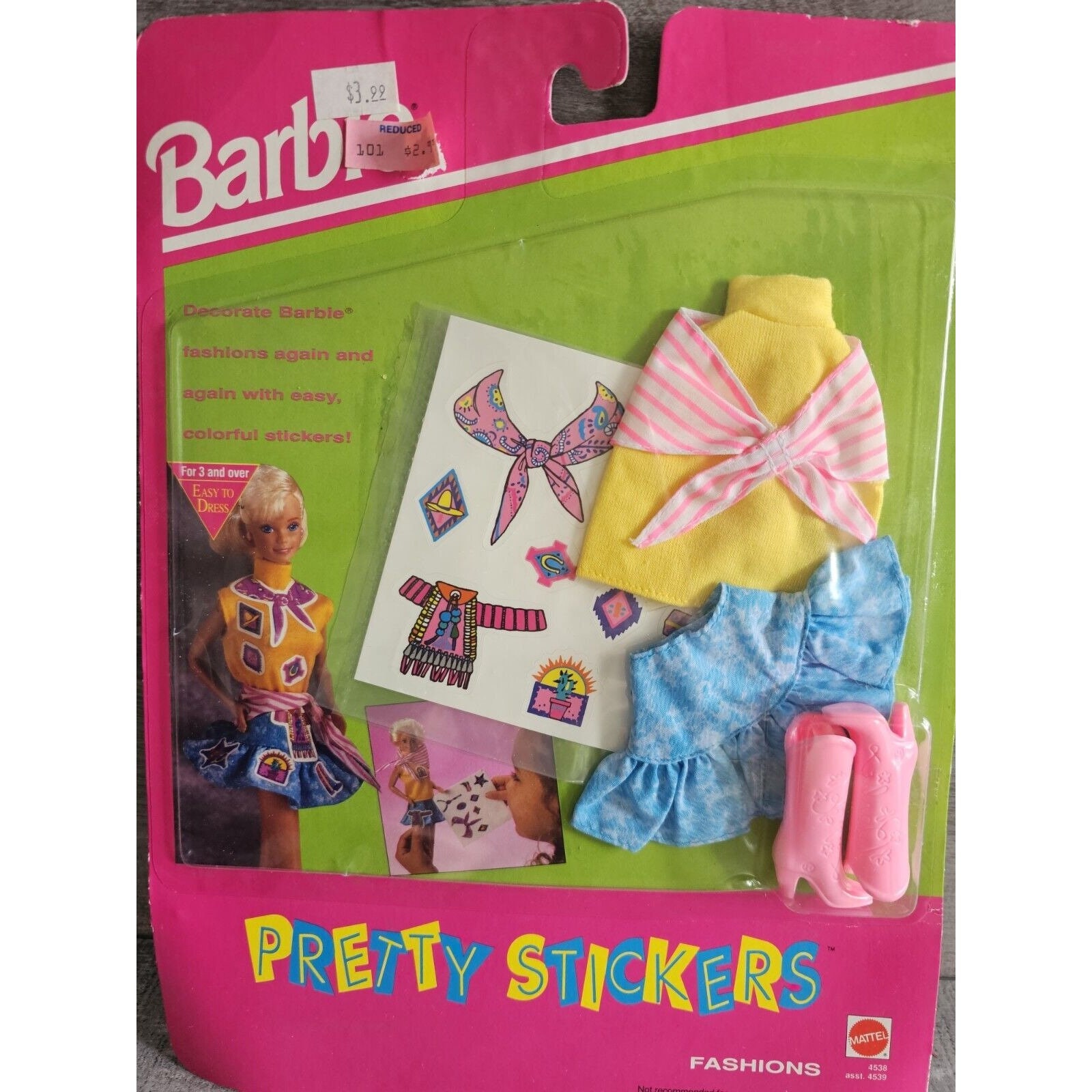 VTG Barbie Pretty STICKERS Fashion Outfit 4538 Jean Skirt Yellow Top ...