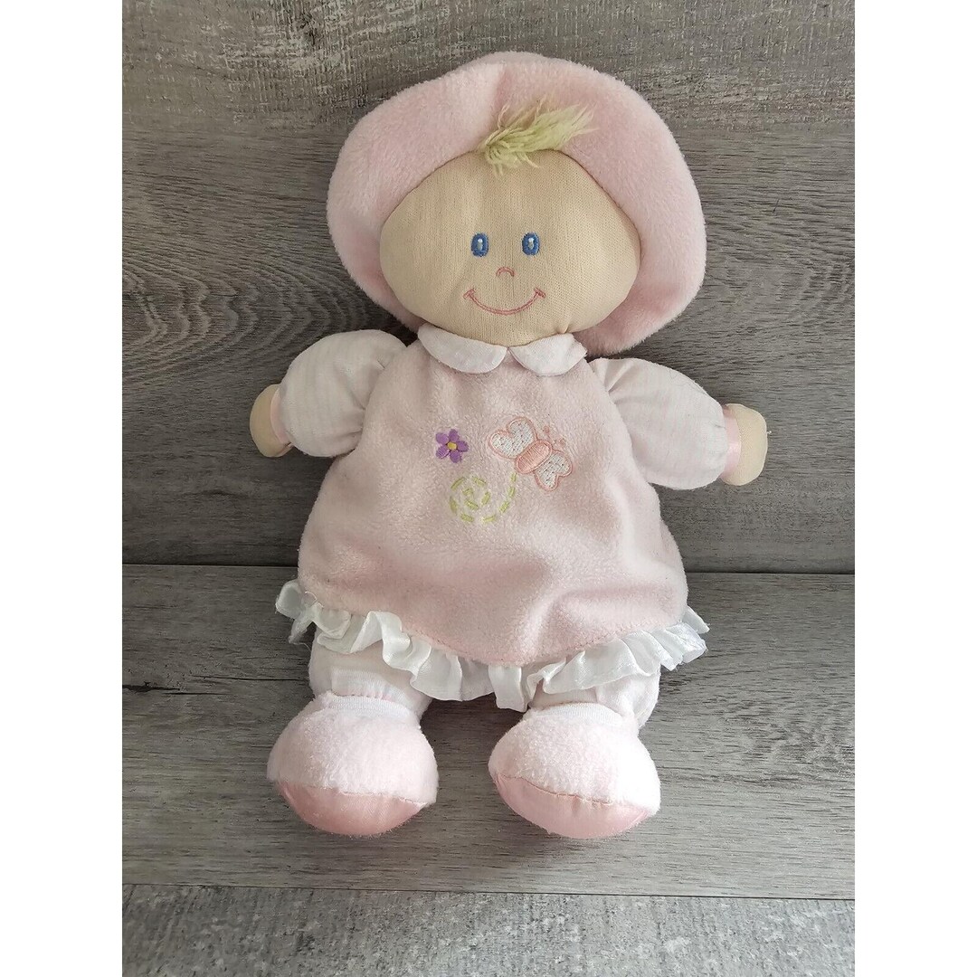 Toys R Us Plush Pink Babys First Baby Doll Lovey 12 Blonde Hair Blue ...