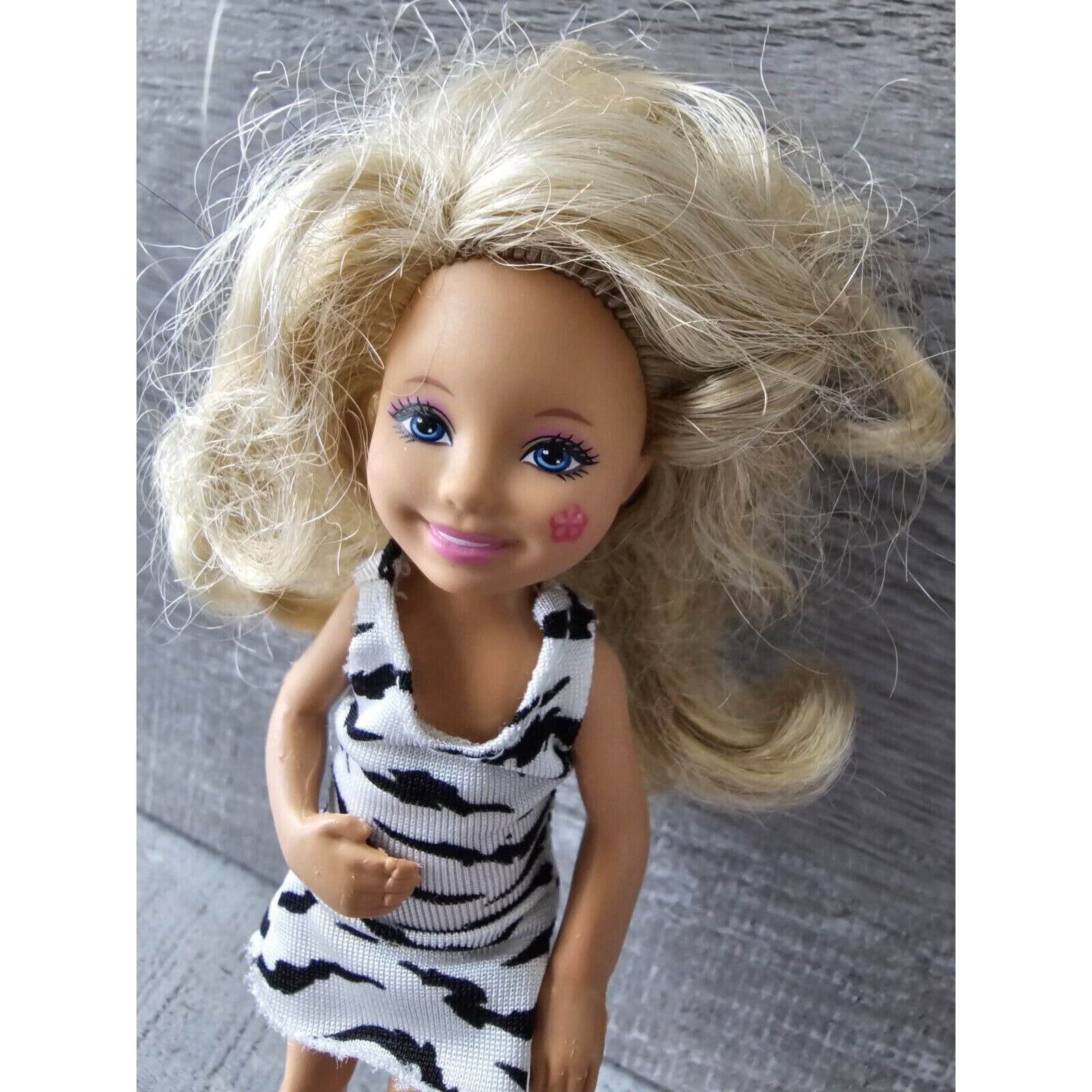 Barbie Sister Chelsea Doll Long Blonde Hair Mattel Zebra Animal Print ...