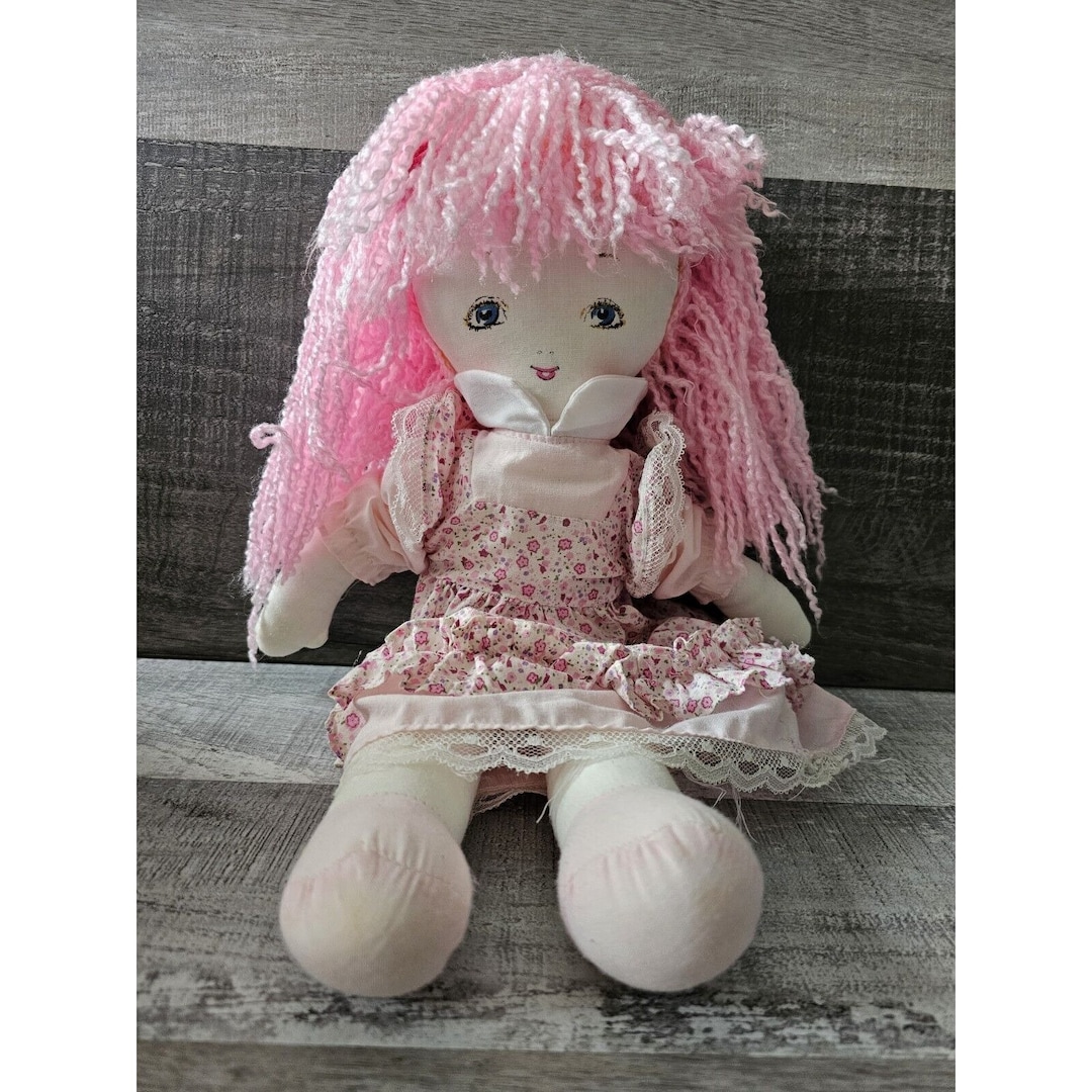 Vtg Dolly Floral Pink Dress Yarn Hair Stuffed Plush Doll Arries - Etsy