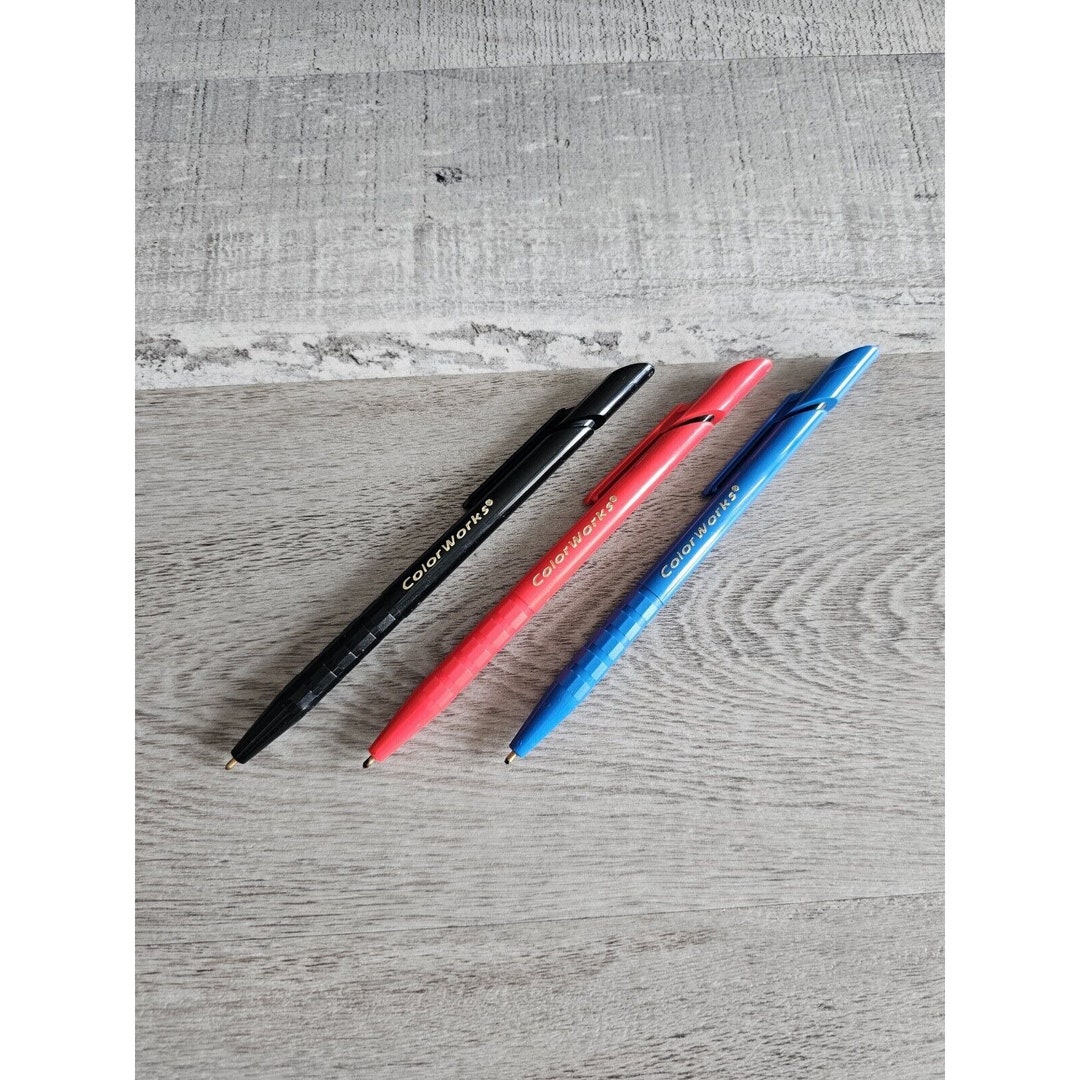 Vintage LOT Pens Color Works Retractable Click Red Blue Black All Work ...