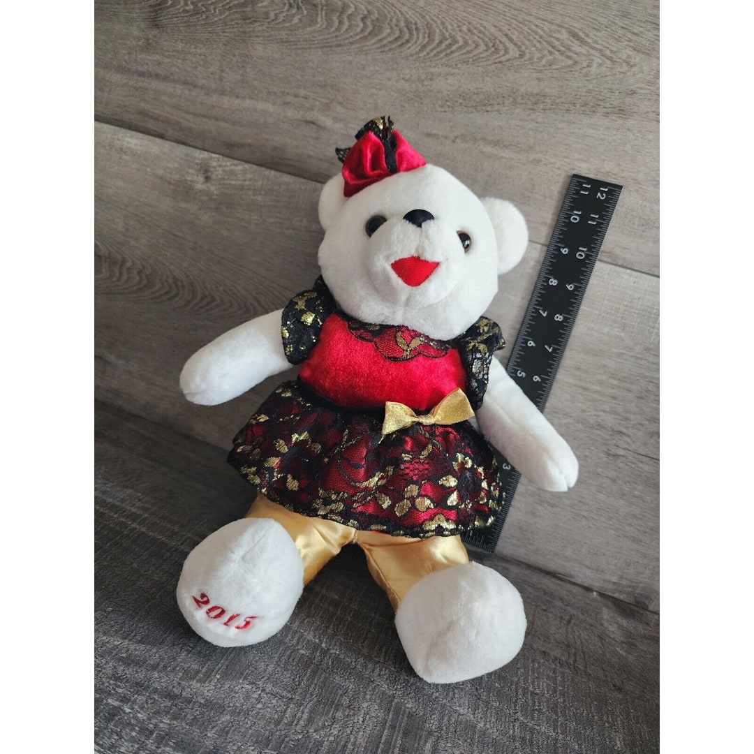 2015 Walmart CHRISTMAS Snowflake TEDDY BEAR White Girl 13" Red/black ...