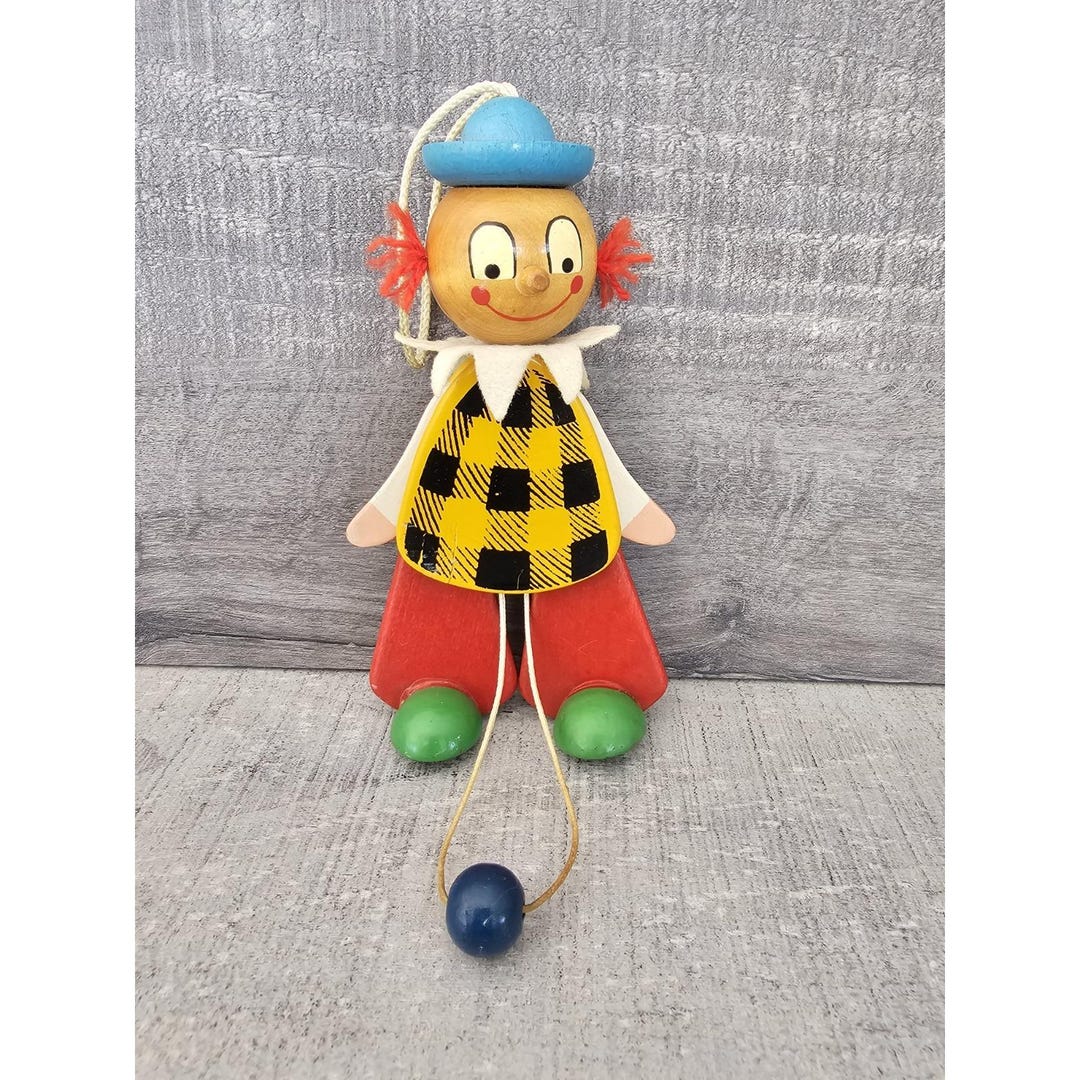 Vintage Sevi Italy Wooden Pull Toy Clown Circus Wood Toy - Etsy