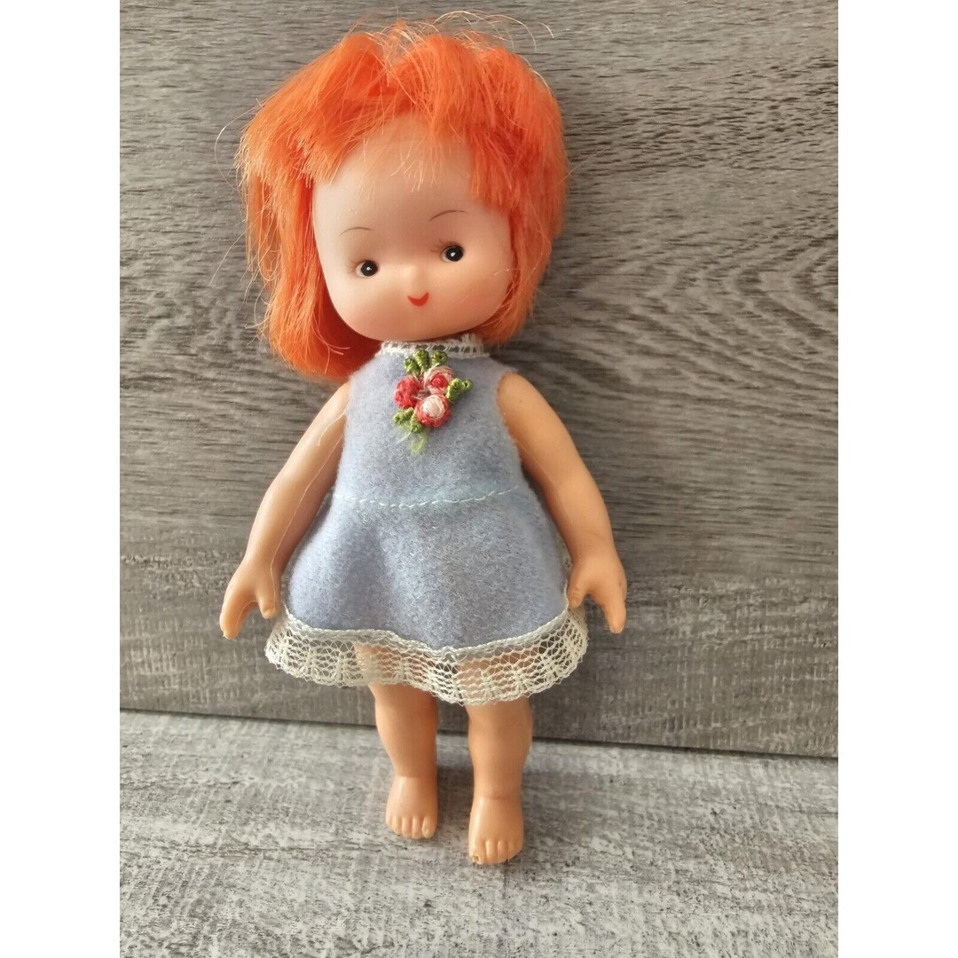 Vintage Plastic Red Orange Hair Doll With Blue Dress Made in HONG KONG ...