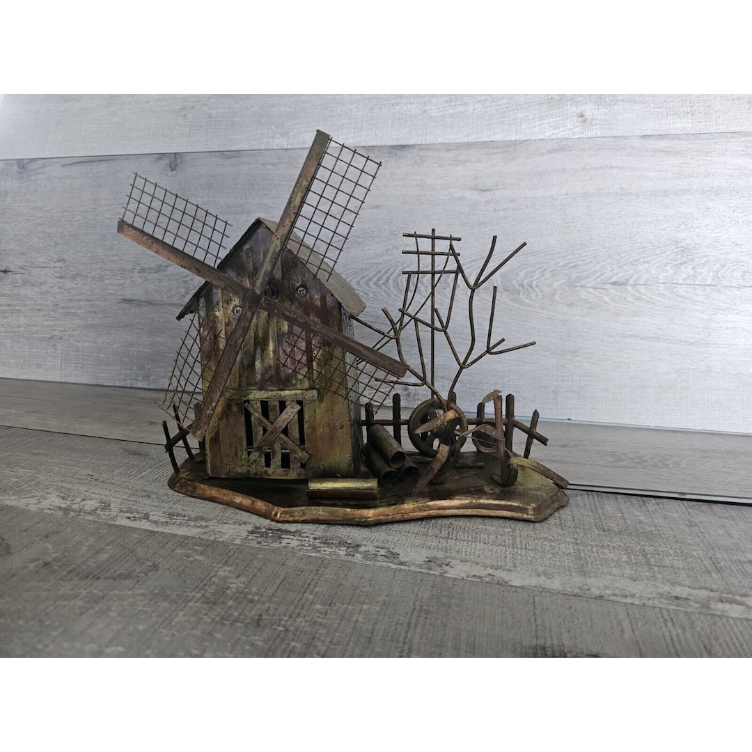Vintage Musical Brass Copper Tin Windmill Plays the Impossible Dream ...