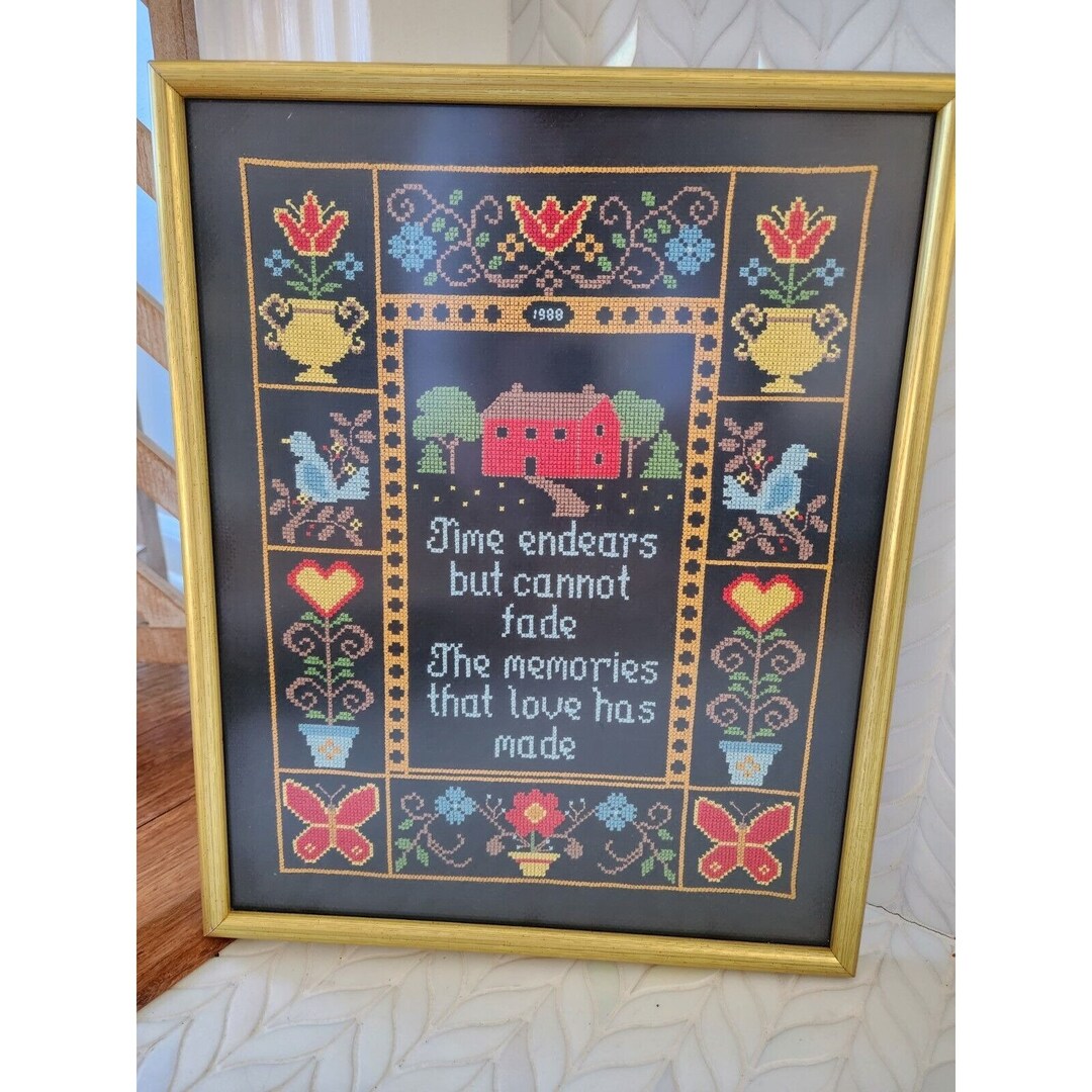 Vintage Framed Samplers Sentiments Cross Stitch KAPPIE 1988 Flowers ...