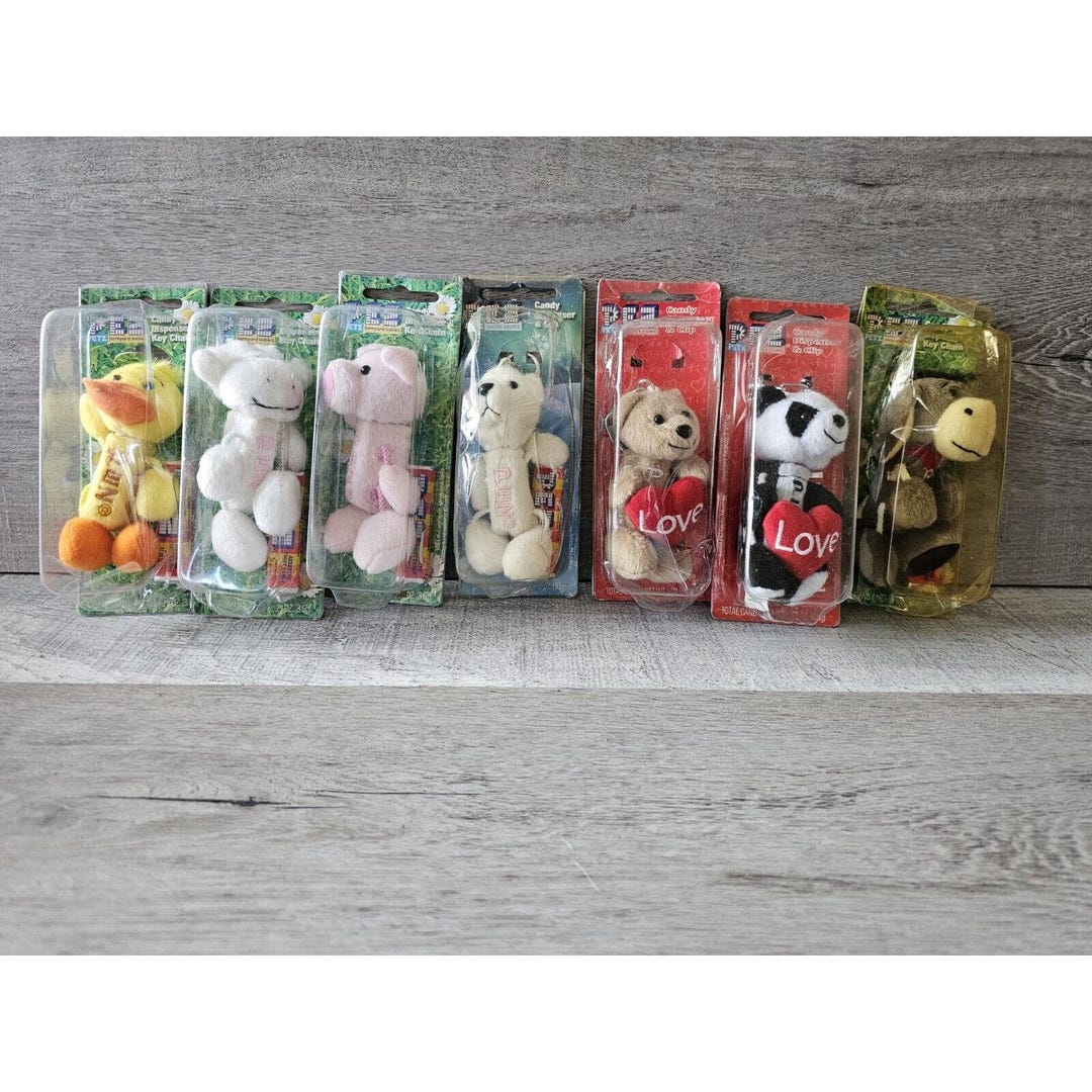 Vtg Pez Petz Plush Lot of 6 Barnyard Babies Cats & Dogs Cow Duck Pig ...