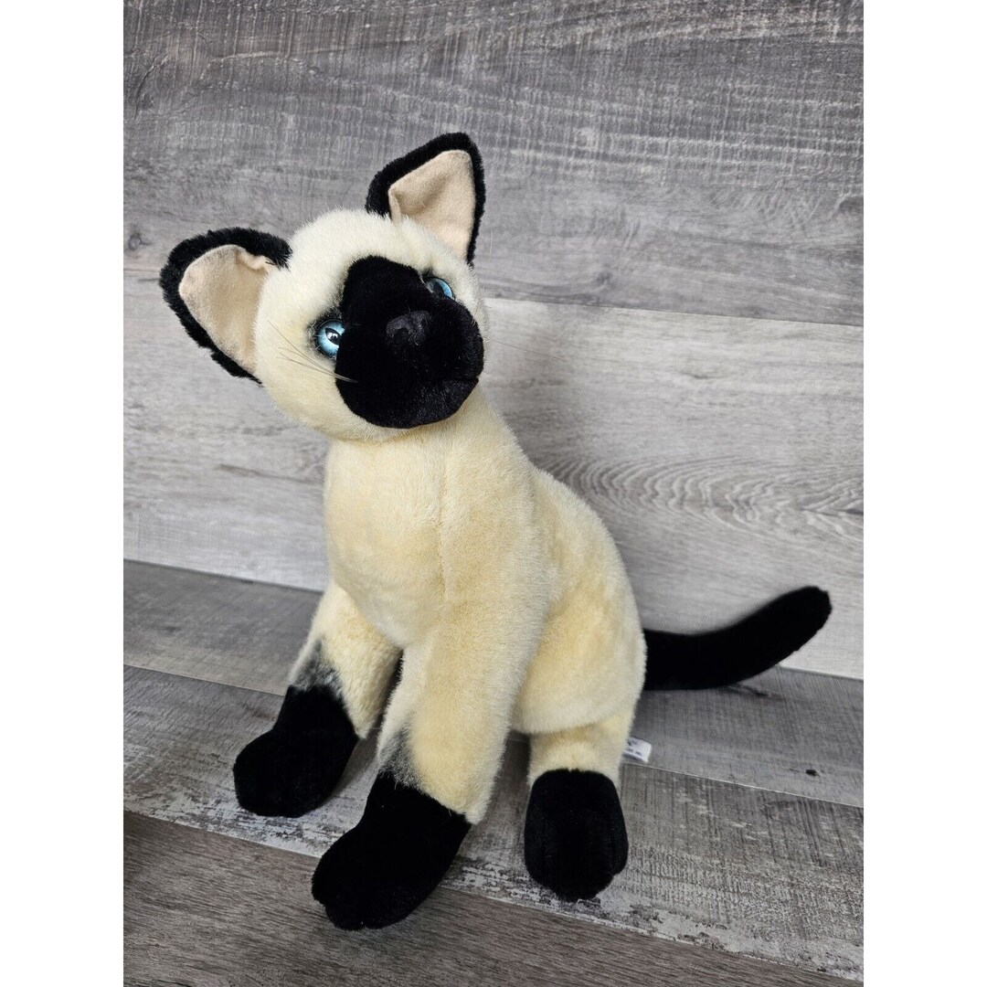 Vtg Cat Siamese Plush Stuffed Animal A & A Inc. 14 Blue Eyes Realistic ...
