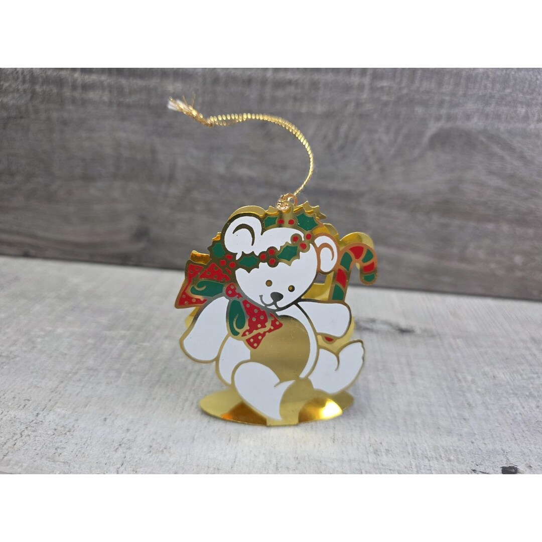 Vtg Die Cut Teddy Bear Metal Christmas Tree Ornament Gold Tone G12b - Etsy