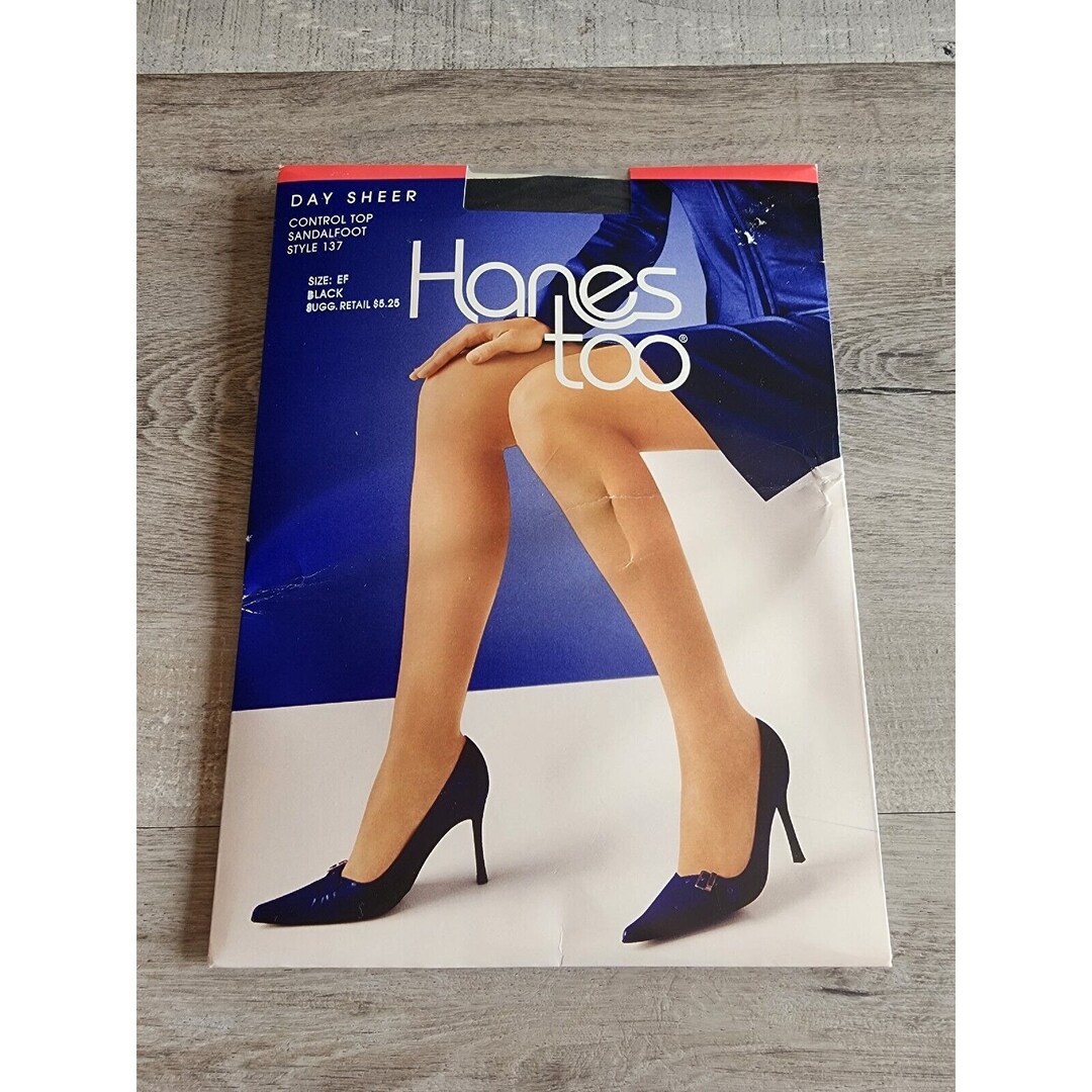 Hanes Too Day Sheer Control Top Pantyhose Sz EF Black Sandalfoot New - Etsy