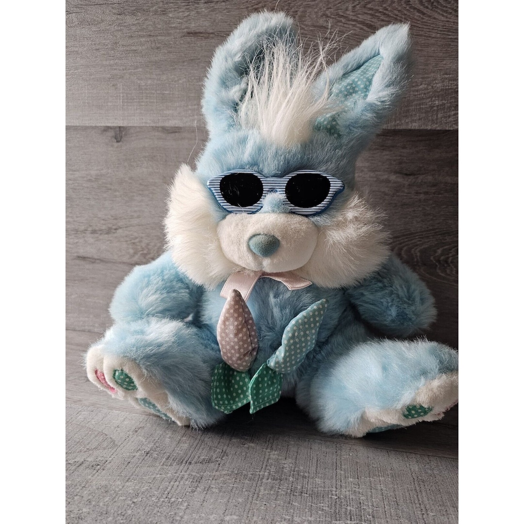 Vintage Easter Musical Singing Easter Bunny 14" Animated Plush Blue ...
