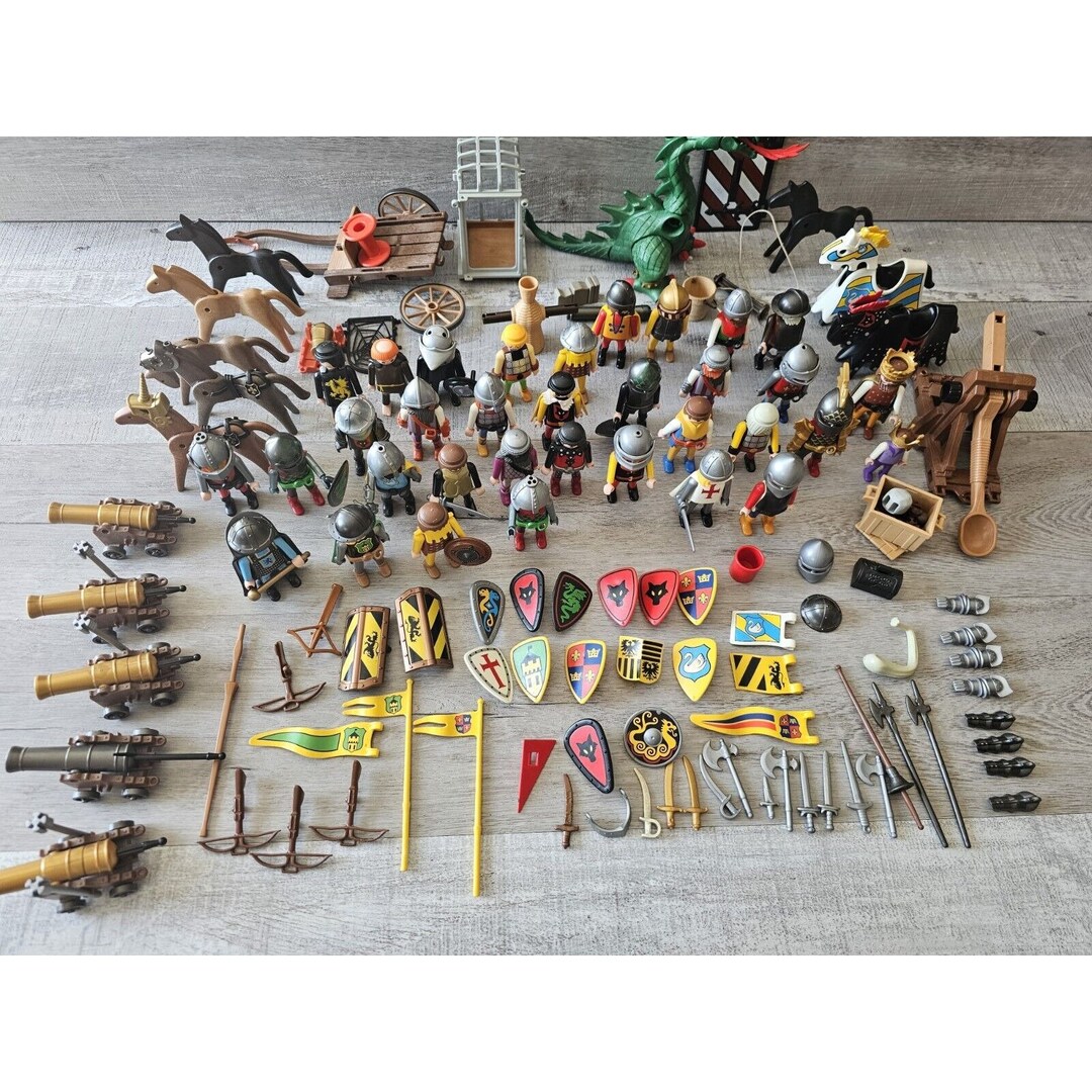 Vtg Lot Playmobil Knights Kingdom Figures Accessories Dragon Weapons ...