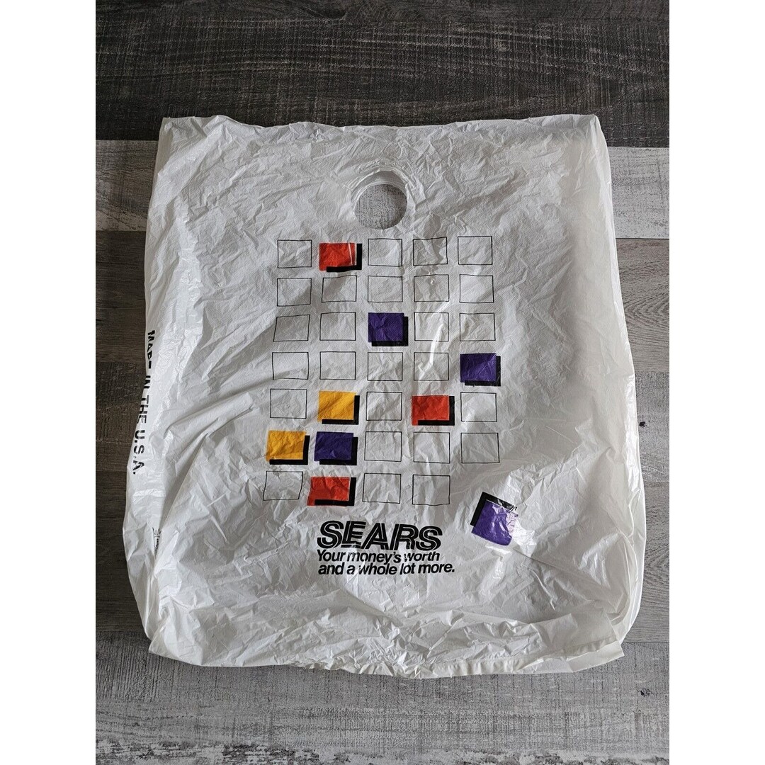 Vintage Sears Large Plastic Bag Color Squares Logo 19"x21" Movie Prop ...