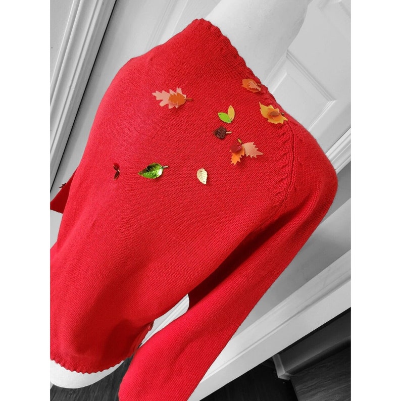 Vintage Michael Simon 3D Leaves & Acorn Cardigan, Red Sweater Size S ...