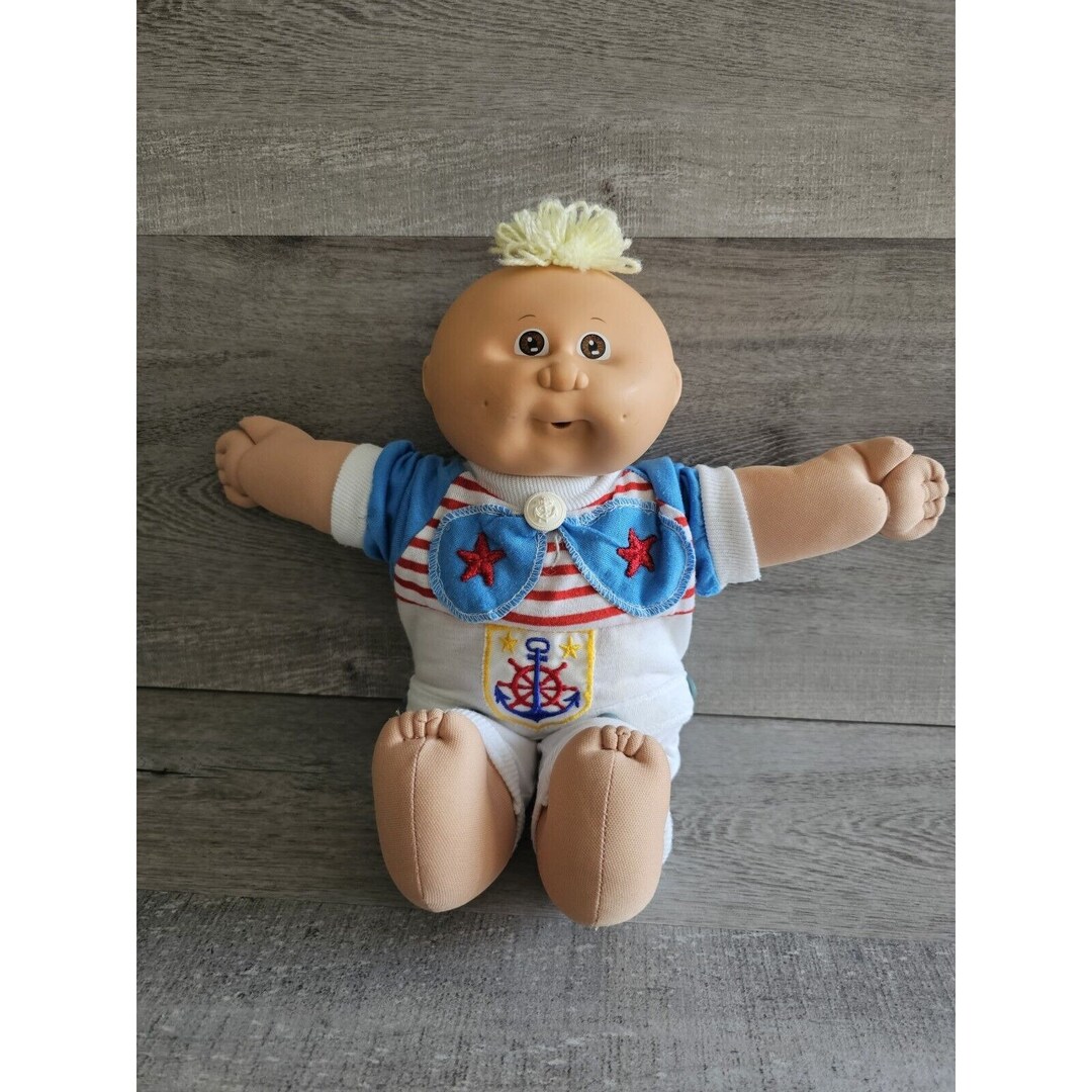 Vtg Cabbage Patch Kids Dimples Doll Baby Blonde Hair Tuft Brown Eyes ...