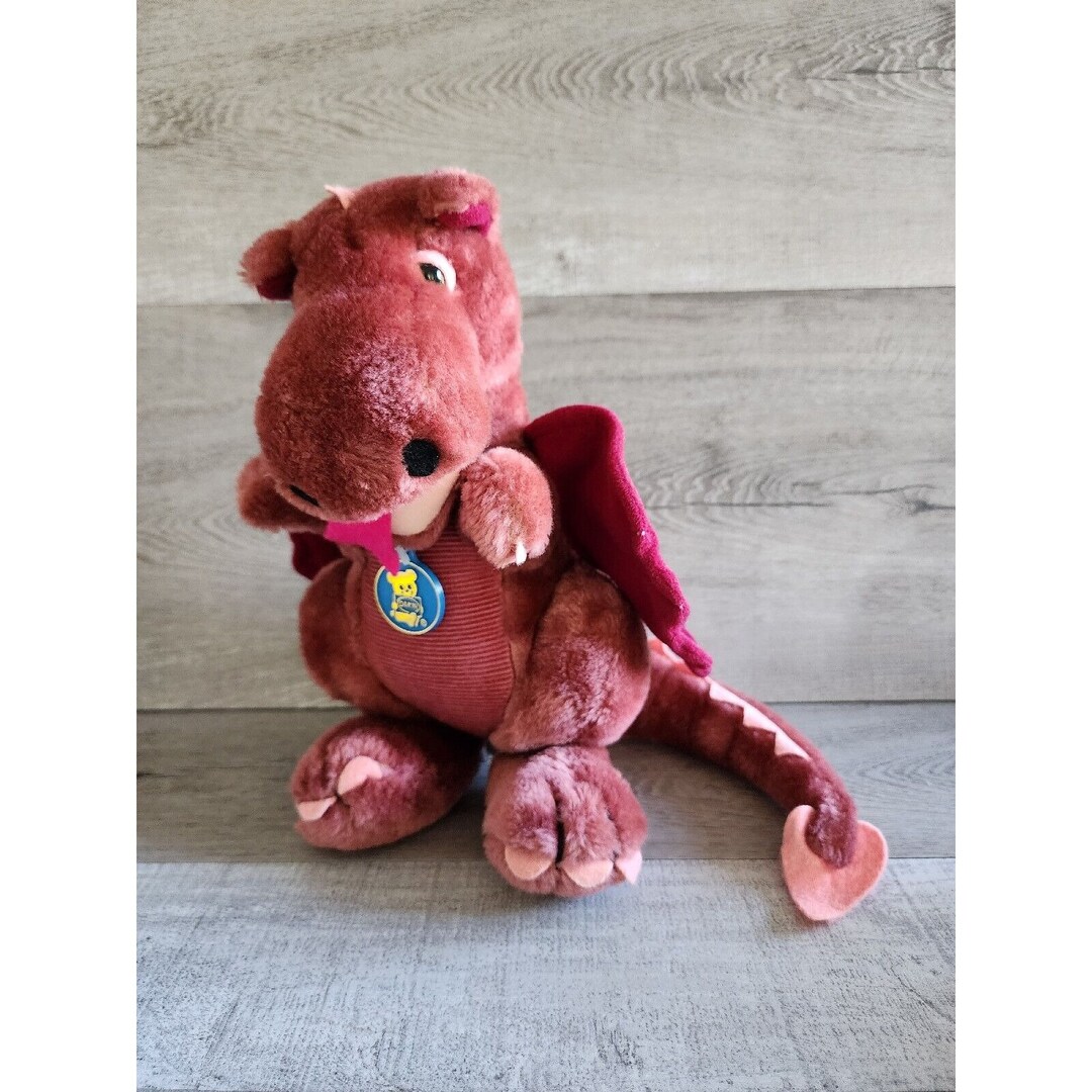 Vintage 80’s Dakin Plush Dragon Toy Doll PURPLE Winged Dinosaur 1983 W ...