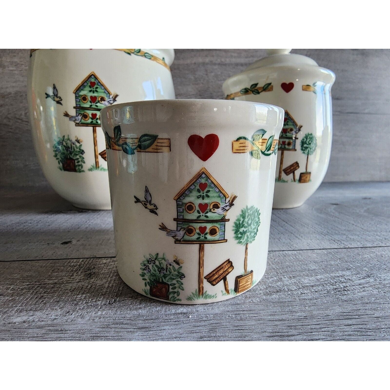 Thompson Pottery Birdhouse Three Piece Ceramic Canister Set W Votive ...