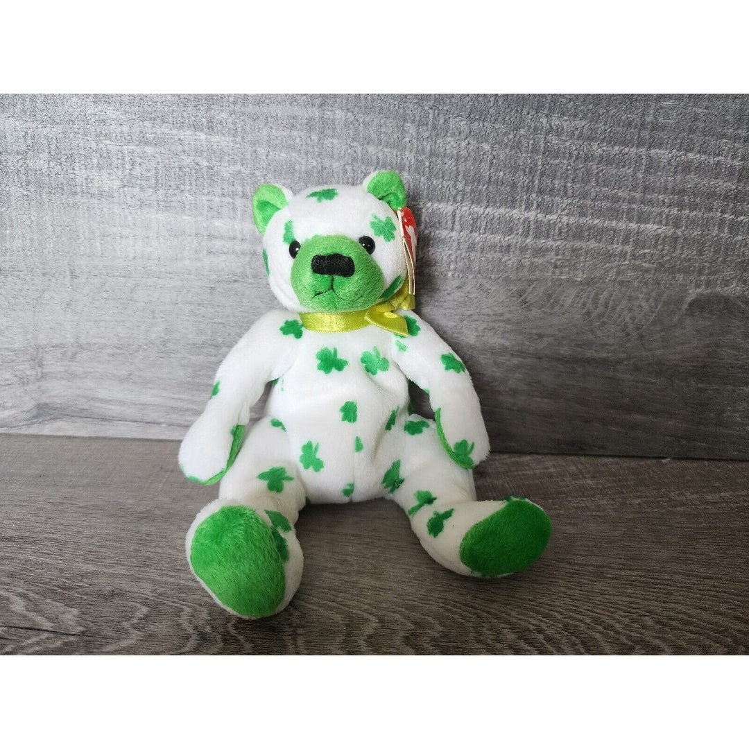 Ty Beanie Babies Clover Teddy Bear Shamrock St. Patrick's Day Plush 7 ...