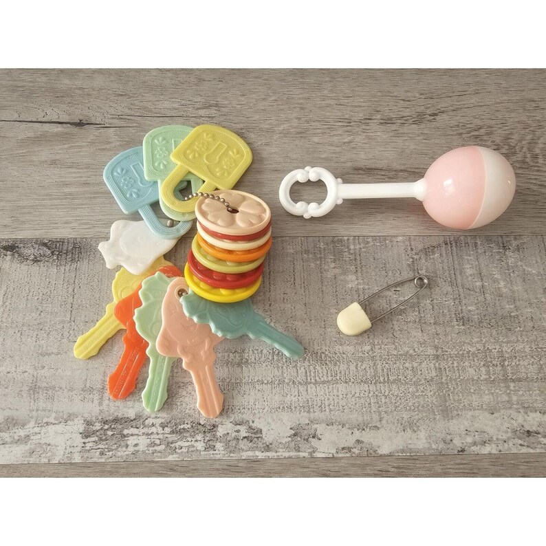 Vintage Baby Babies Toy Lot Rattle Nursery Rhyme Keys Diaper Pin 1970s ...
