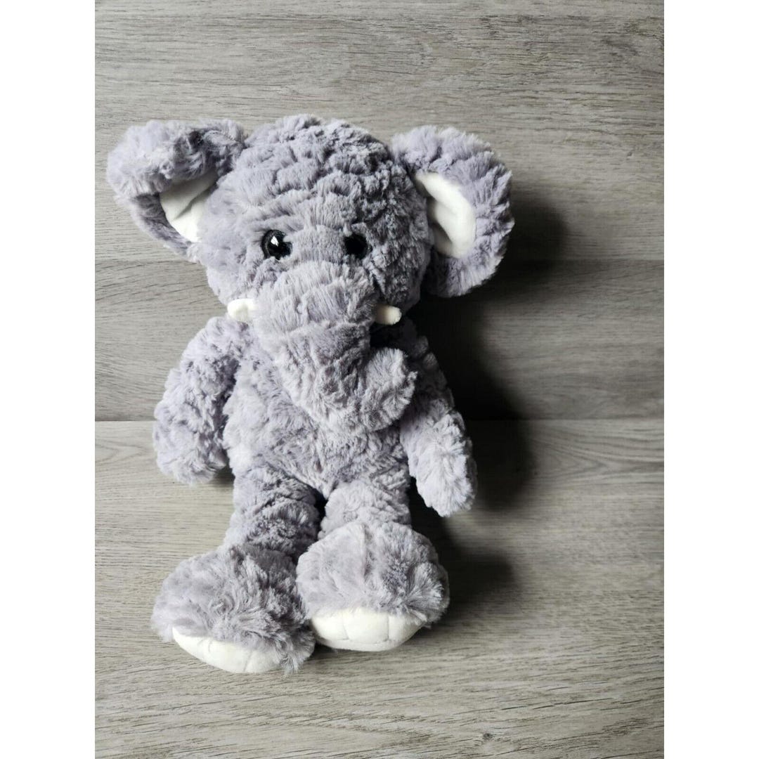 Kellytoy Elephant Plush Toy Fluffy Grey & White Black Sparkle Eyes 10 ...