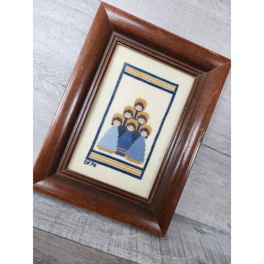 Vintage Framed ANGELS Embroidery Needle Work - 1976 - Professionally ...