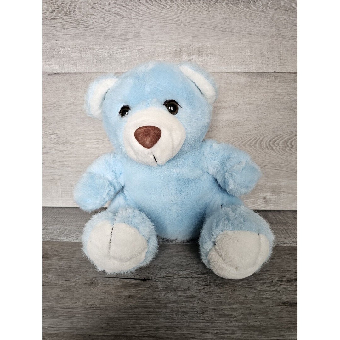 Vtg Blue Bear Plush With Leather Eye Lashes Brow Stuffed Animal Rare ...