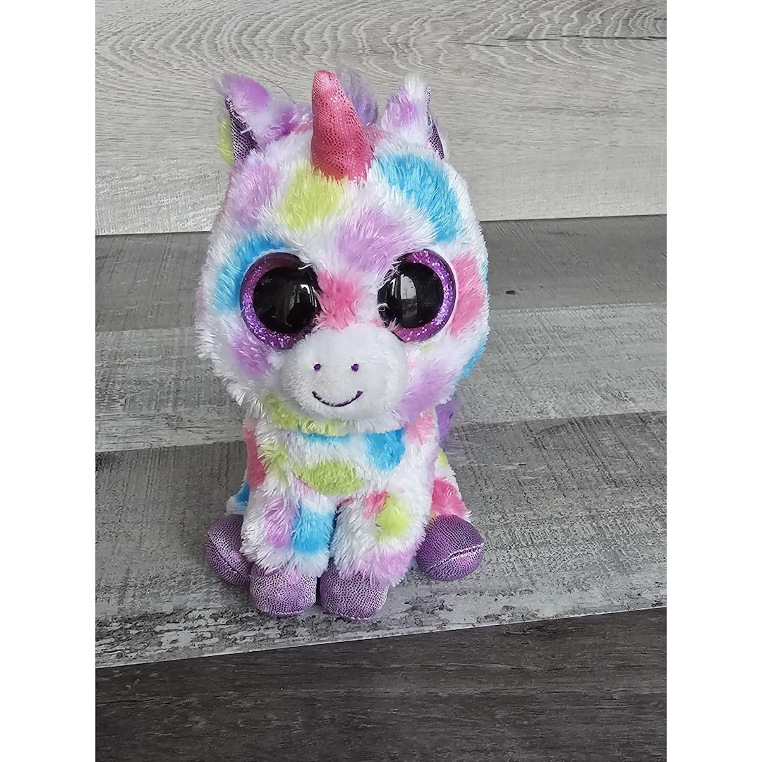 Ty Beanie Boos WISHFUL the Unicorn Glitter Eyes 6" Plush Purple Pink ...