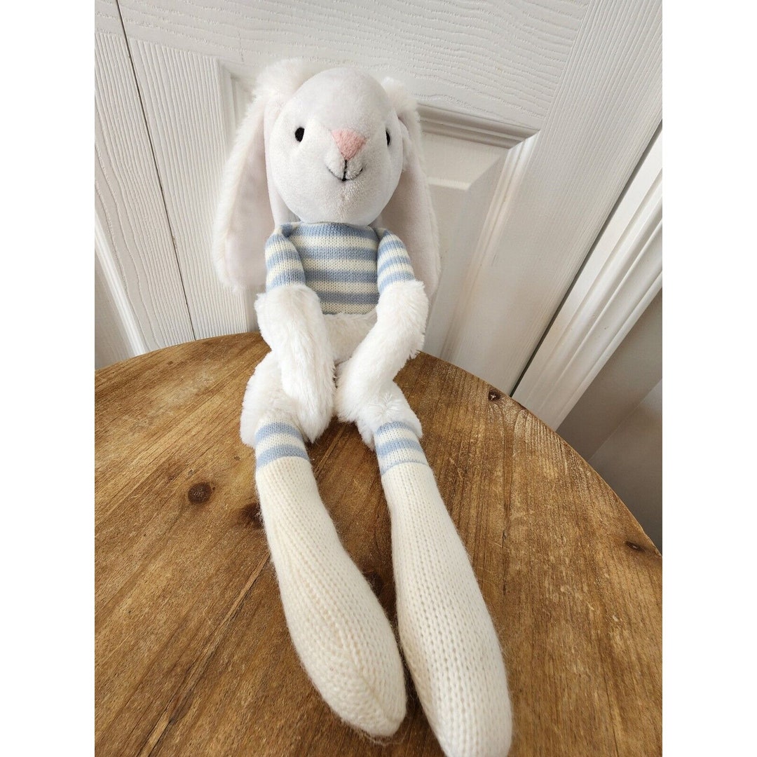 Manhatten Toy Co White Bunny Rabbit Plush Striped Sweater Toy 2016 EUC ...