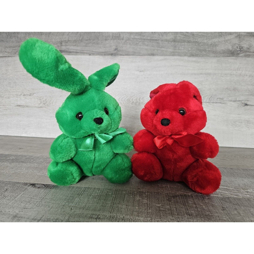 Vintage First & Main Rabbit Plush Red Green Rainbow Rabbits Bunny Lot ...
