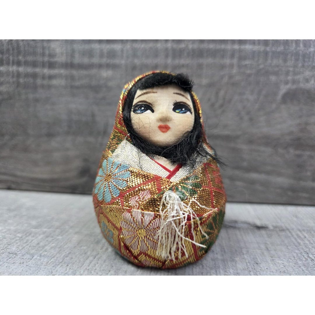 Vintage Yamaha Collectible Daruma Japanese Silk 3.5" Egg Shaped Doll ...