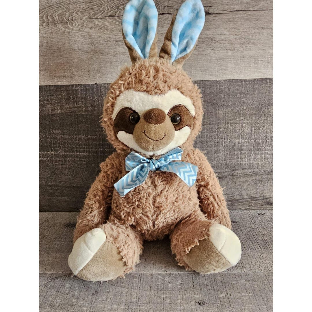 Bee Happy Kellytoy Sloth Plush Stuffed Animal Tan Wearing Bunny Rabbit ...