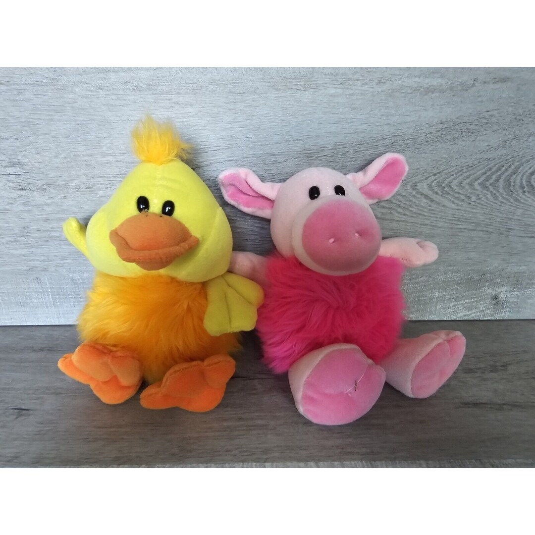 Vtg 90s Fiesta Toy Farm Animals Spring Fluffy Duck and Pig Lot Plush ...