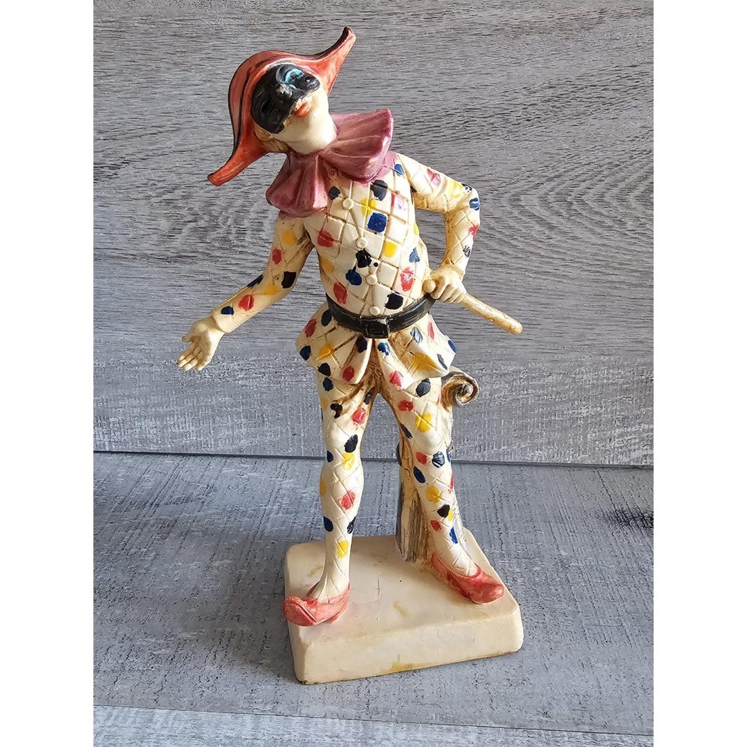 Vintage Mid Century Italian Harlequin Jester Cast Resin Hand Painted ...