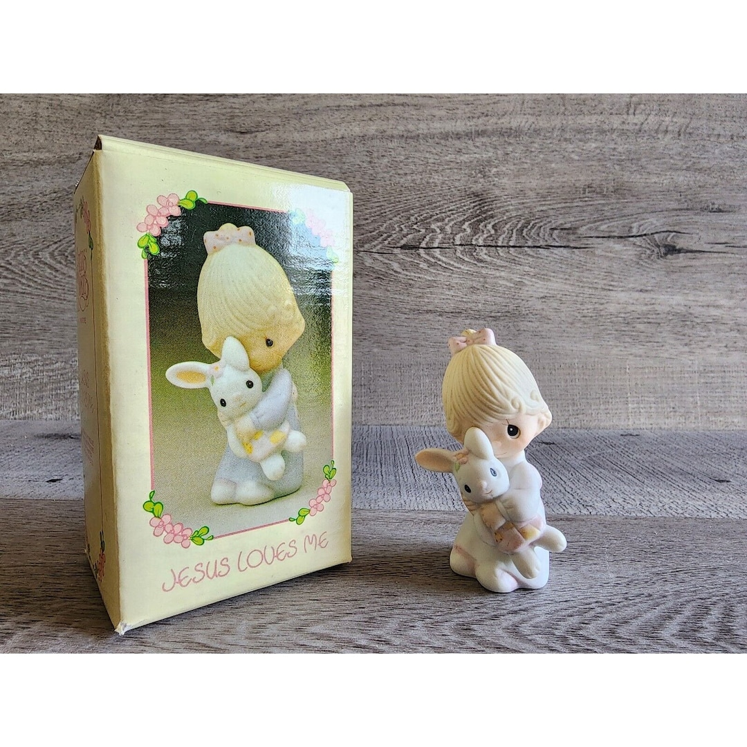 Precious Moments 1982 Enesco Jesus Loves Me Girl Teddy Bear Figurine ...