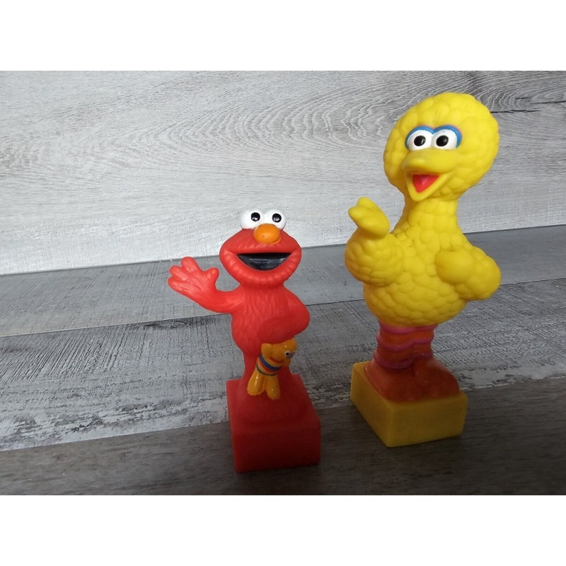 Vtg Lot of 2 Sesame Street Big Bird & Elmo 5" Figures Cake Topper Mini ...