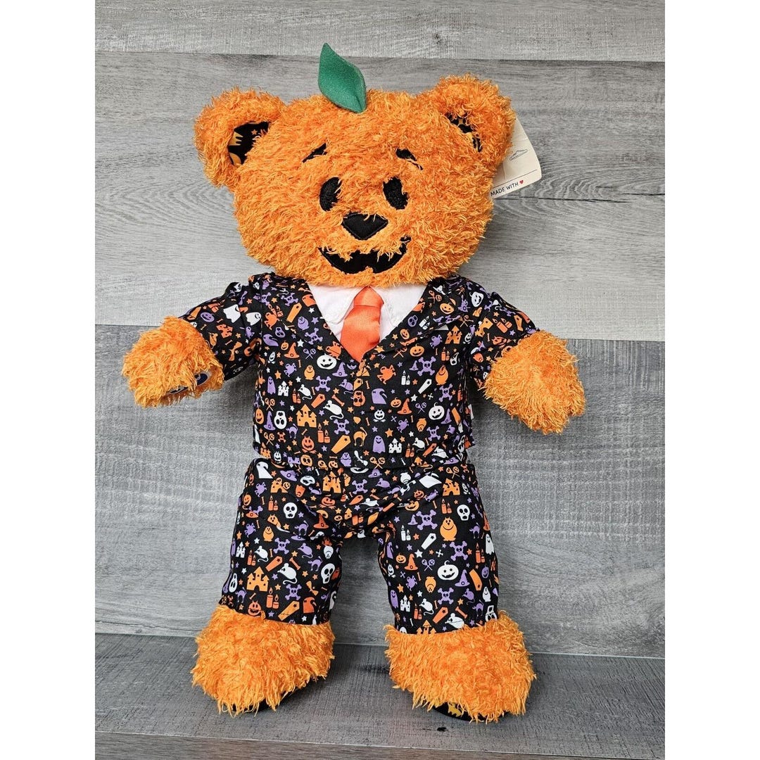 Build-a-bear Pumpkin Glow Bear in Suit Halloween Spooky Lights up New W ...