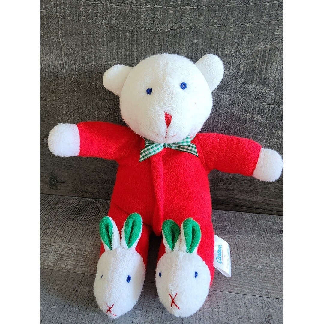 Carters Bear Terry Cloth Red White Bunny Slipper Baby Rattle Plush ...