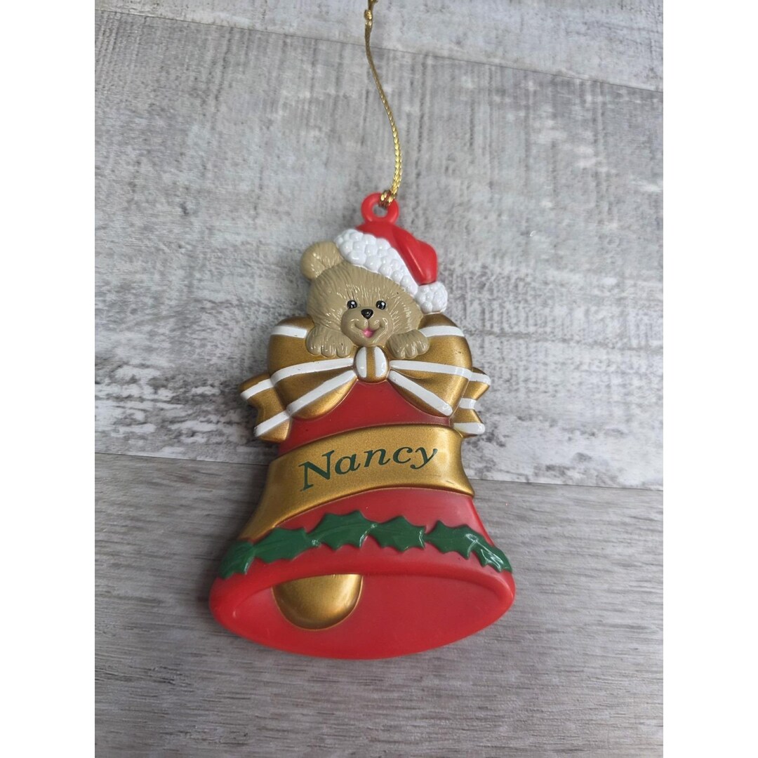 Personalized Ornament NANCY Christmas Teddy Bear Bell VTG 1998 Stravina ...