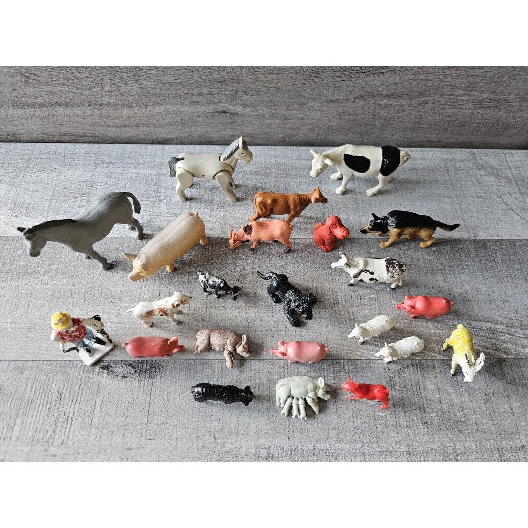 Vintage Huge Lot of Rubber Plastic Toy Farm Animals Sheep Pigs Cow Goat ...