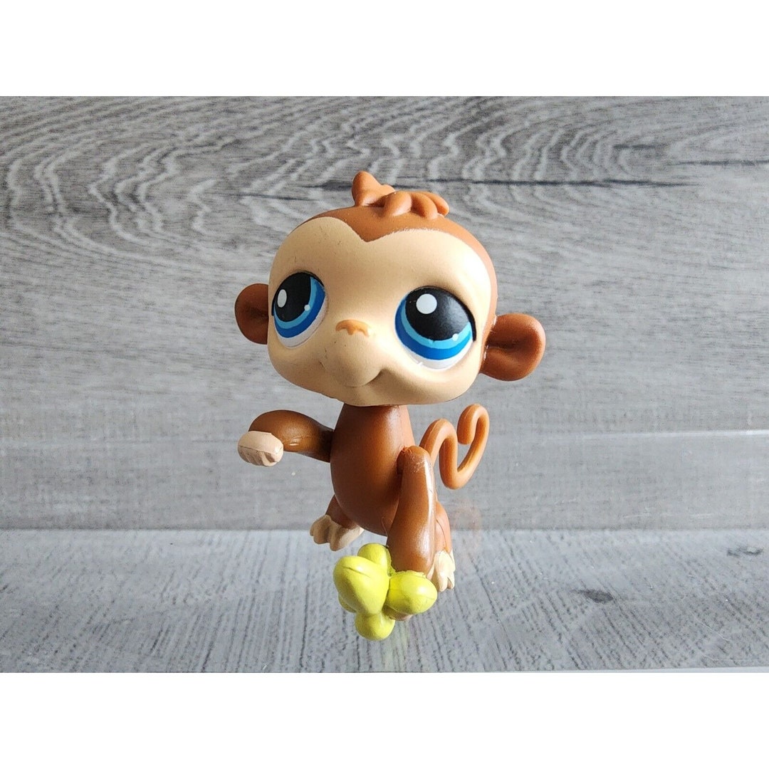 Littlest Pet Shop LPS 86 Monkey Brown Blue Eye Magic Motion Eats Banana ...